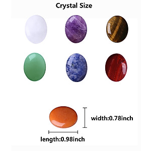 LAIDANLA 7Pcs Healing Crystals Palm Stone Set Oval Amethyst Clear Quartz Tiger Eye Sodalite Chakra Crystal Polished Natural Stones Pocket Gemstone for Meditation Relief Anxiety Stress