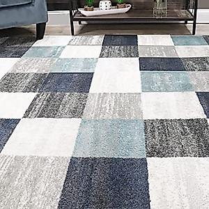 Superior Indoor Area Rug, Neutral Modern Geometric Home Decor For Living Room, Dining, Kitchen, Bedroom, Office, Nursery, Woven Rugs, Jute Backing, Rockaway Collection, 6' x 9', Majolica Blue