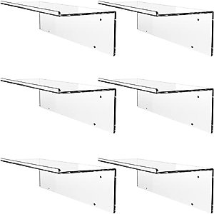 Invisible Acrylic Floating Wall Ledge Shelf,Modern Wall Mounted Floating Shelves for Bedroom Deco Living Room Hanging Shelving for Bathroom,Laundry Room,Small Shelf for Plant Lego Funko Pop,Set of 6