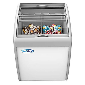 KoolMore - MCF-6C Commercial Ice Cream Freezer Display Case, Glass Top Chest Freezer with 2 Storage Baskets and Clear, Sliding Lid, 5.7 cu. ft. Capacity, White