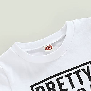 Infant Baby Boys Summer Clothes Sets Outfits Letter Print Short Sleeve T-Shirt and Stretch Casual Rolled Shorts Set (White, 12-18 Months)