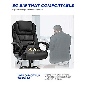 Big and Tall 500lbs Wide Seat Ergonomic Desk Chair with Lumbar Support Arms Headrest Massage Office Chair Rolling Swivel PU Leather Task Computer Chair for Adults,Black