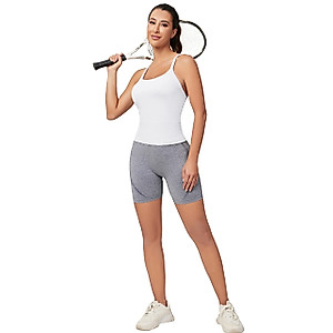 MathCat Workout Tank Tops for Women with Built in Bra, Sleeveless Gym Tops Seamless Racerback Athletic Yoga Shirts White