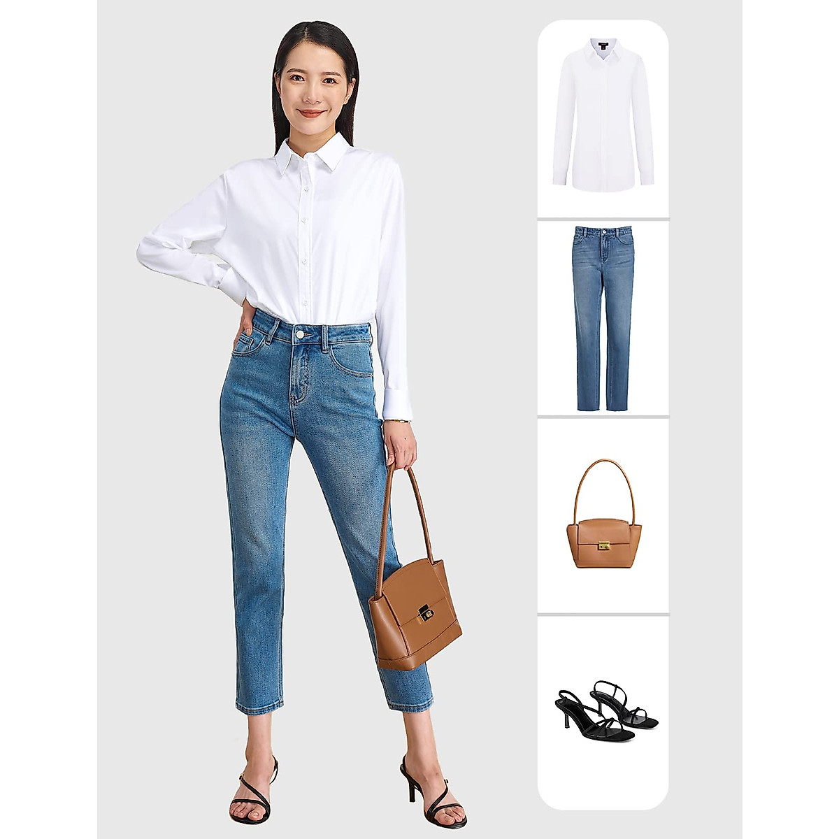 Tapata Women's Classic Button-Down Blouse Formal Work Dress Fitted Shirts Collared Long Sleeve Business Top, White, Large