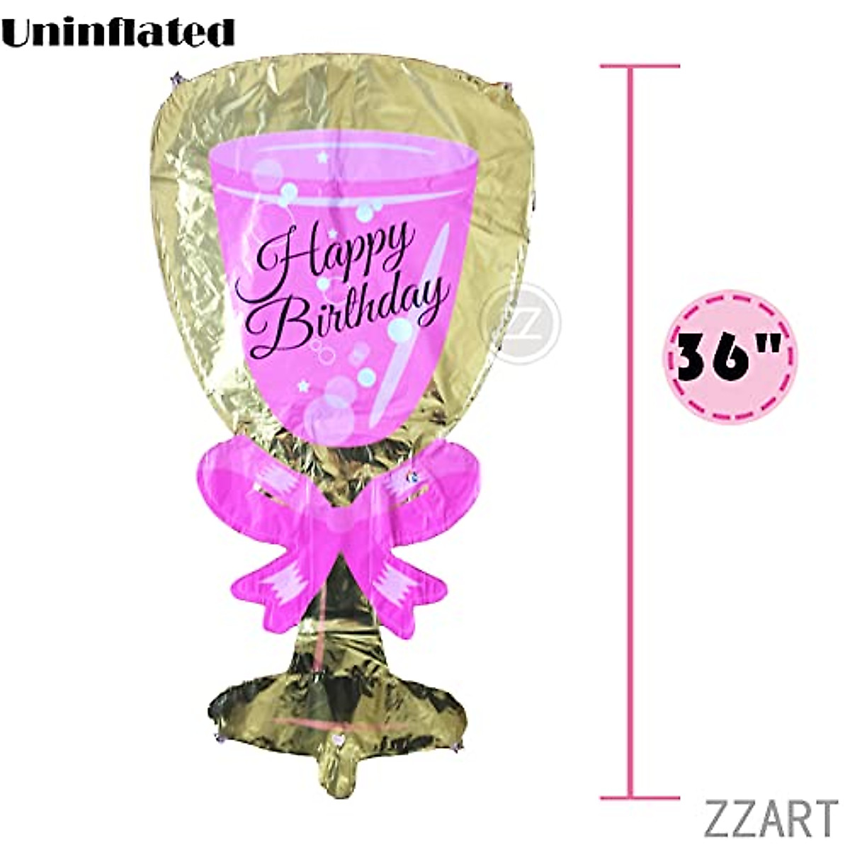 2 Pcs Happy Birthday Champagne Bottle and Goblet Wine Glass Large Mylar Foil Balloons 36in, Pink pop Decoration for Party, ceremony, camping, Anniversary Graduation（Z14）