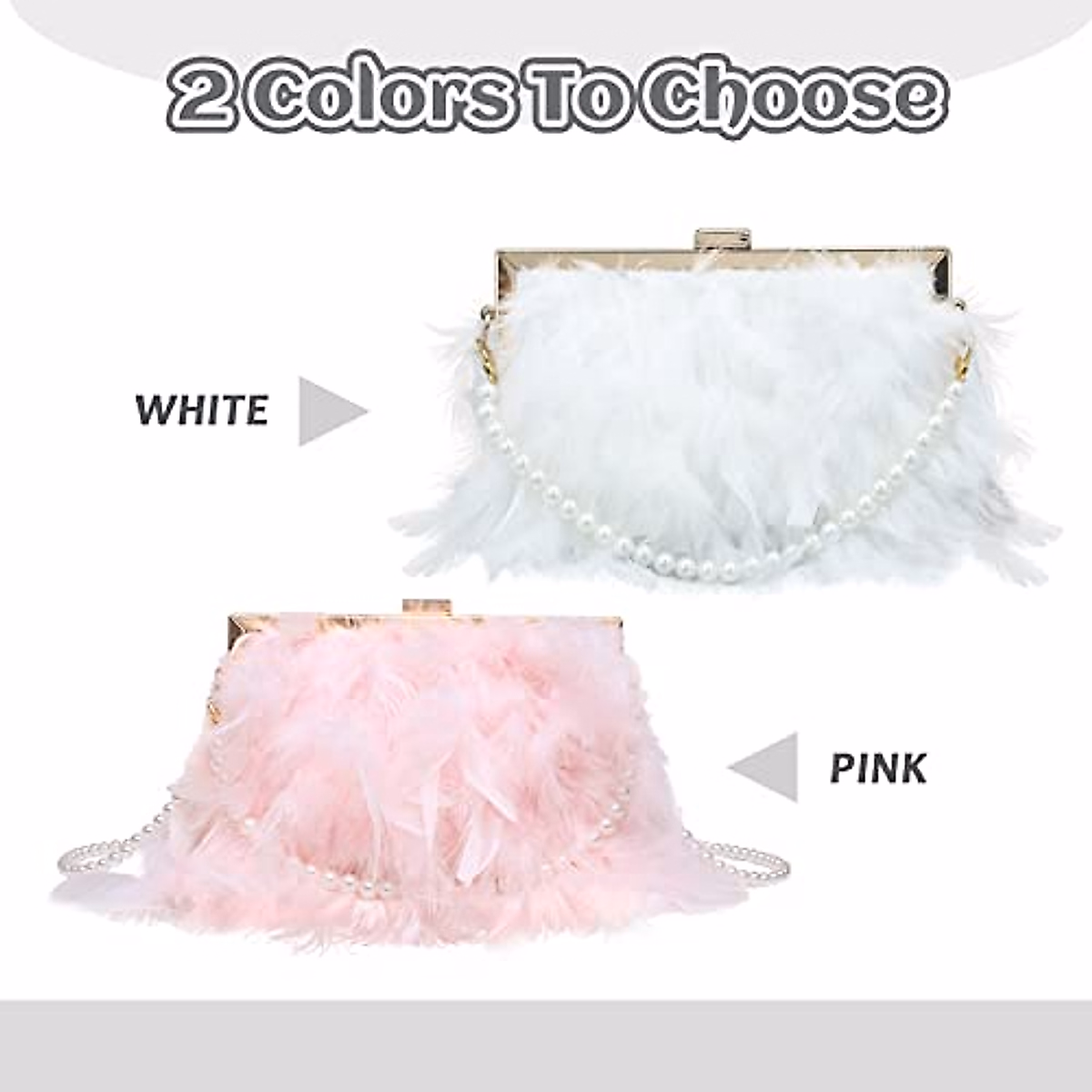 Emprier Feather Pearl Clutch Purses For Women Pearl Chain Shoulder Bag Wedding Party Evening Dress Bag