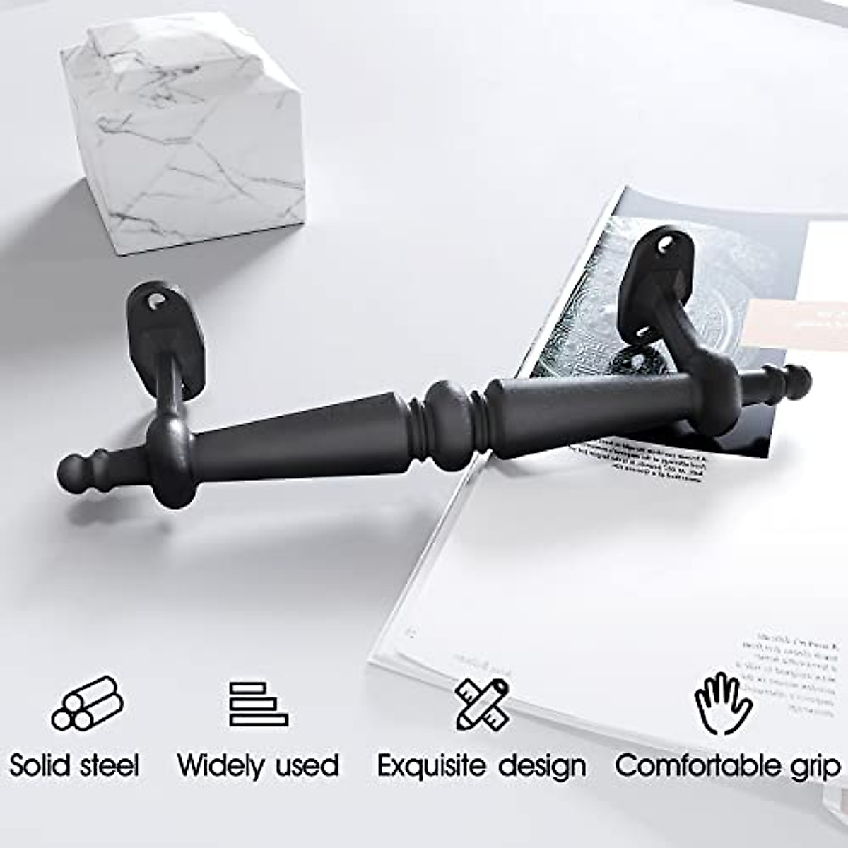 EaseLife 9" Barn Door Pull Handle,Rustic Black Cast Iron Grab,Easy Install