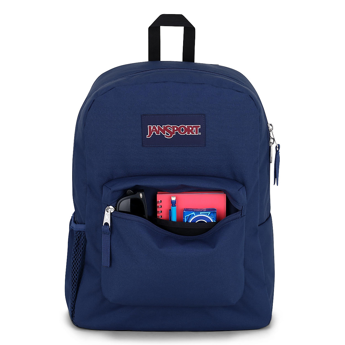 JanSport Cross Town Backpack, Navy, 17" x 12.5" x 6" - Simple Bag with 1 Main Compartment, Front Utility Pocket - Premium Accessories