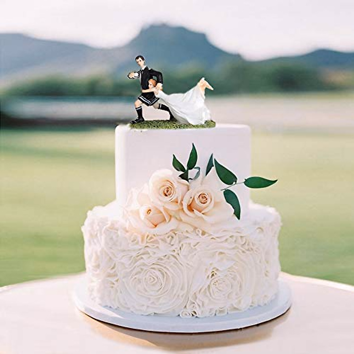 Riverbyland Wedding Cake Topper Funny Bride and Groom Football Figurine