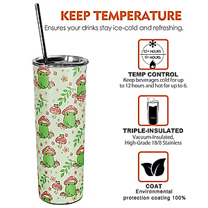 Ceovfoi Frog Gifts for Women,Cute Green Kawaii Frog Mushroom 20 Oz Tumbler with Lid and Straw,Kawaii Frog Stuff/Decor/Accessories/Things