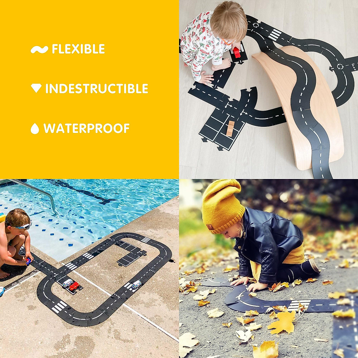 Waytoplay King of The Road, 40 Piece Circuit for Toy Cars - Flexible, Indestructible, and Waterproof - Modular Car Tracks - Made in The Netherlands