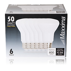 Maxxima LED BR20 Bulbs - 50 Watt Equivalent Dimmable 7 Watt Warm White 3000K R20 LED Lightbulb, 600 Lumens, Featuring an E26 Base, Ideal for Track or Recessed Lighting - 6 Pack