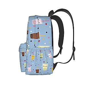 TGUBJGV Happy Boba Bubble Tea Print Backpack Lightweight School College Bookbag Casual Travel Daypack One Size