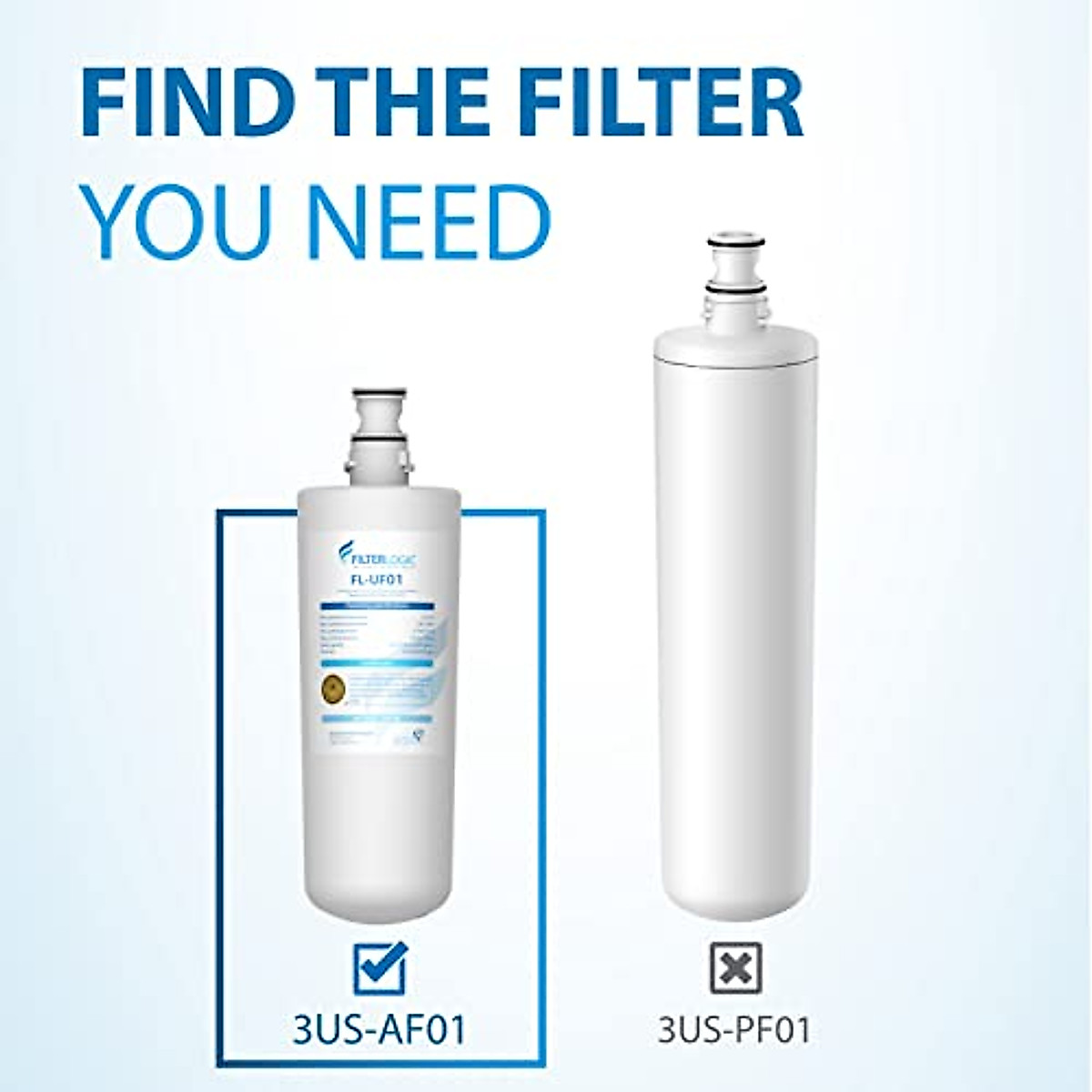 Filterlogic 3US-AF01 Under Sink Water Filter, Replacement for Standard 3US-AF01, 3US-AS01, WHCF-SRC, WHCF-SUFC, WHCF-SUF, NSF/ANSI 42 Certified (Pack of 2)