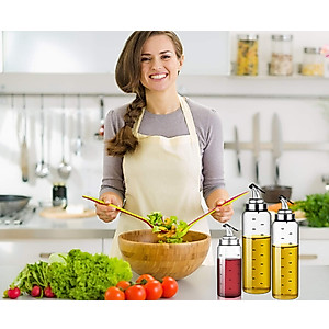 Olive Oil Dispenser Bottle, Liquid Condiment Container, 17 Oz Vinegar Dispensing Cruets With Dripless Capped Spout, Glass Decanter for Kitchen with Degree Scale (17 OZ)