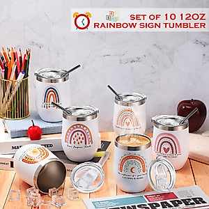Inbagi Teacher Appreciation Gifts Bulk, Teacher Appreciation Stainless Steel Tumbler with Lids Appreciation Rainbow Mugs Thank You Teacher Gift End of Year for Teacher Day Women Mentor(12 OZ, 10 Pcs)