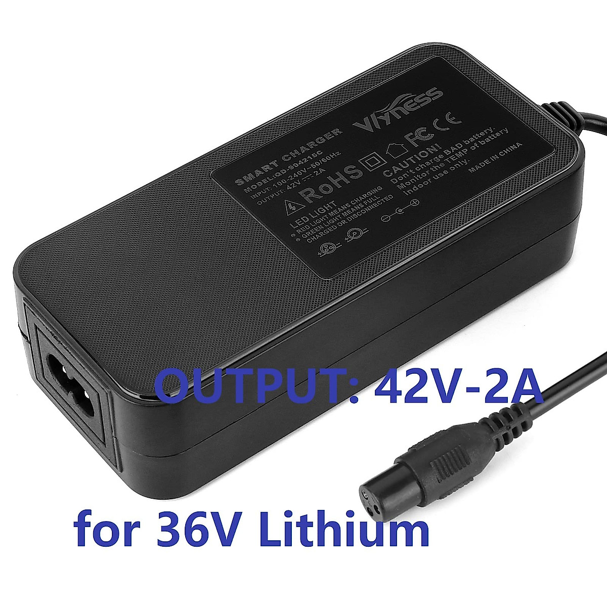 WYNESS 42V 2A Electric Scooter Battery Charger 3-Prong Connector, Smart Universal for 36 Volt Lithium Battery, for Pocket Mod, Sports Mod, Millet Power Supply