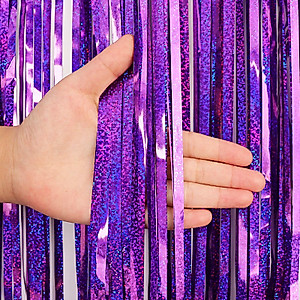 AIQINHU Purple Tinsel Foil Fringe Curtain Backdrop, 2 Pack Metallic Glitter Curtains Party Decorations Streamers, Xmas Purple Backdrop for Birthday Wedding Bridal Shower Homecoming New Year