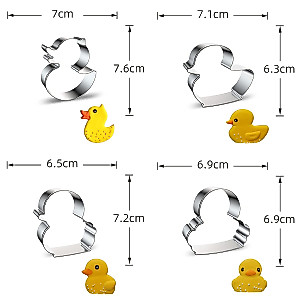 Duck Shaped Cookie Cutter Set of 4 - Cute Duck and Duckling Metal Stainless Steel Cookie Cutter Biscuit Mold for Fondant Fruit Bread Kids Birthday Party Decorations