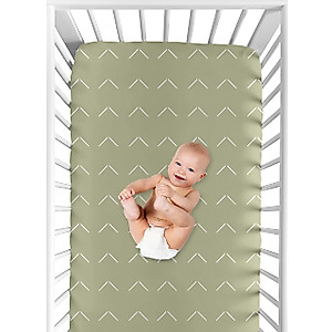 Sweet Jojo Designs Sage Green Boho Arrow Boy or Girl Fitted Crib Sheet Baby or Toddler Bed Nursery - White Bohemian Tribal Southwest Chevron Geometric Herringbone Woodland Gender Neutral