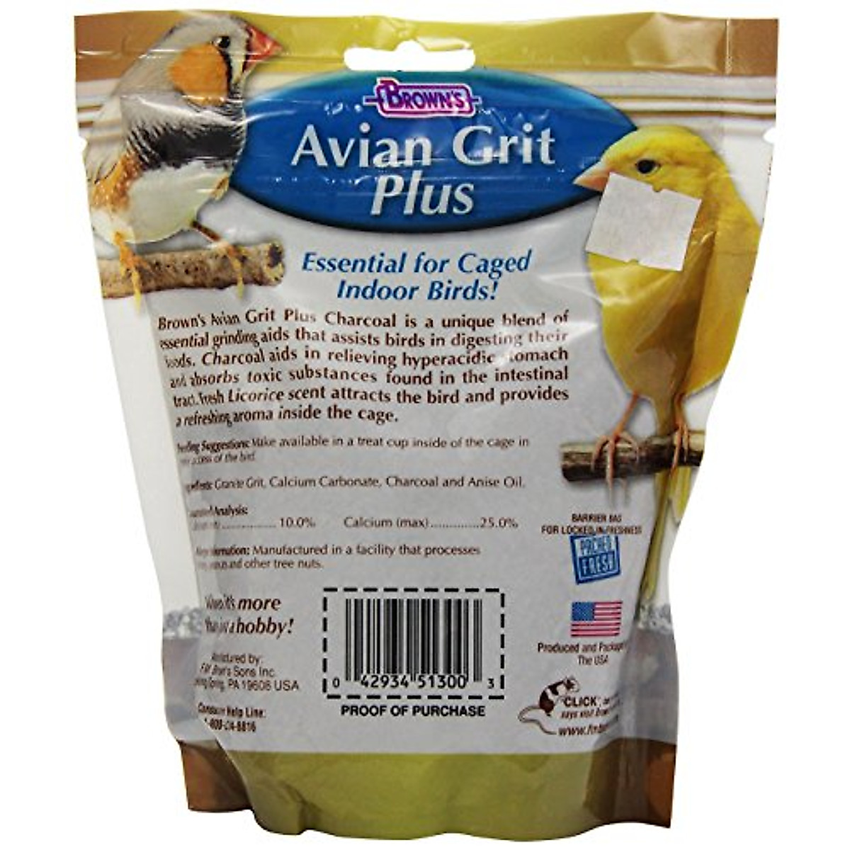 Brown's Avian Grit Plus Digestive Aid for Finches and Canaries with Licorice Scent, 20-Ounce