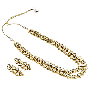 Aheli Fancy Party Wear Long Kundan Necklace With Drop Earring Set Ethnic Traditional Indian Bollywood Stylish Fashion Jewelry Gift for Women Girls White