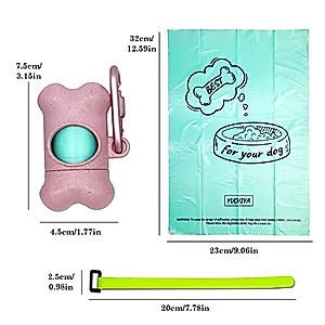 Dog Poop Pickup Bags Holder Dispenser with 1 Roll Random Color Leak-proof Scented Doggy Waste Bags and Carabiner with Safety Lock Plus Hook and Loop Fastener Never Loose on Leash Lead Again (Pink)