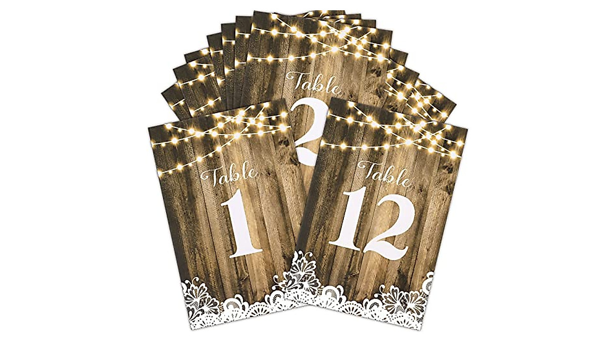 Rustic Table Number Signs 1-12 for Weddings & Events