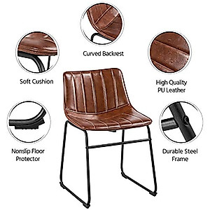 Yaheetech 18" PU Leather Dining Chairs Armless Chairs Indoor/Outdoor Kitchen Dining Room Chairs with Metal Legs Upholstered, Set of 4, Brown