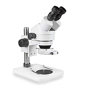 Parco Scientific PA-1EX-IFR09W Binocular Zoom Stereo Microscope | 10x Widefield Eyepiece | 0.7X—4.5X Zoom Range, 7X—45x Magnification Range, 0.5X Aux Lens | Pillar Stand | 144-LED Ring Light