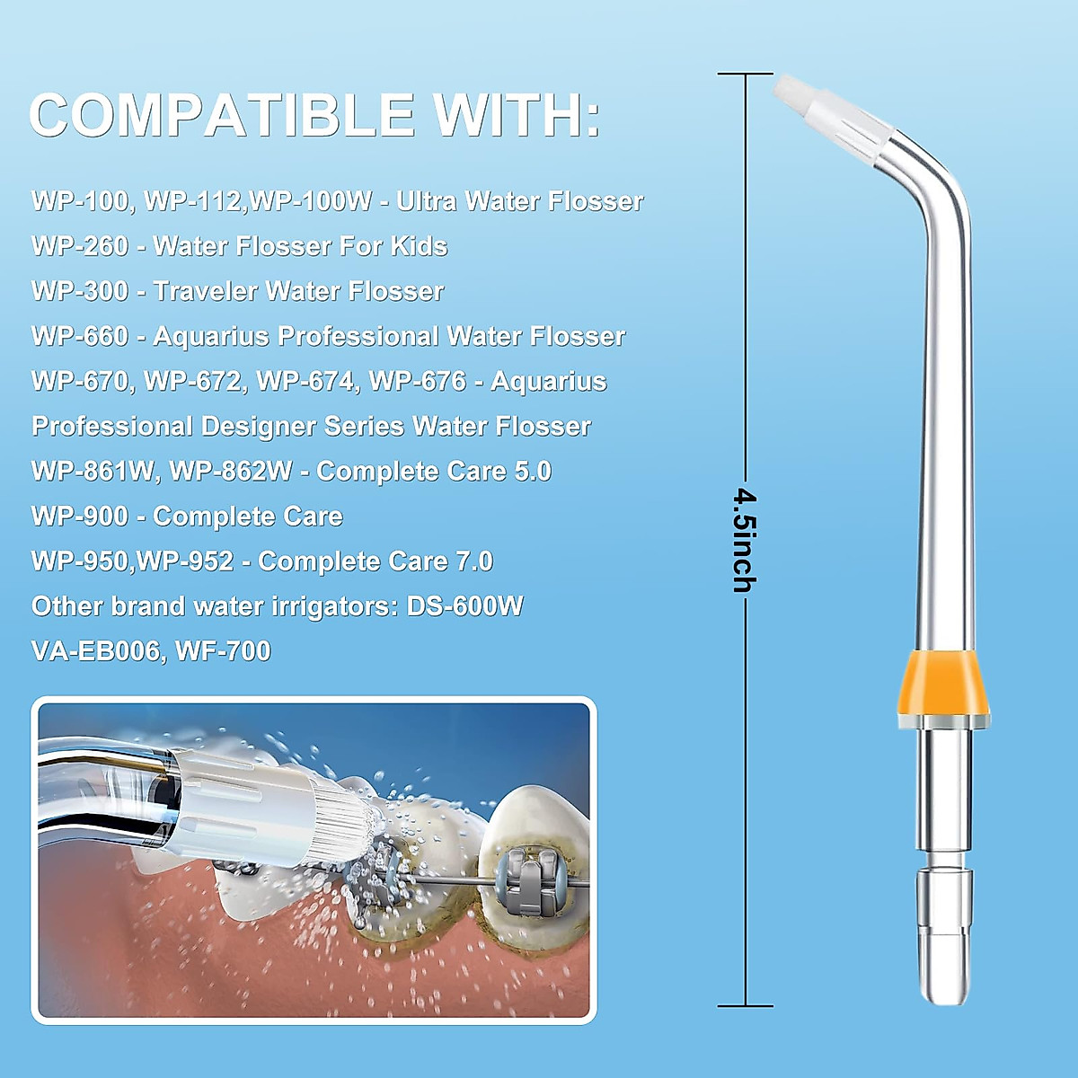 Replacement Tips for Waterpik Water Flosser, Replacement Orthodontic Tips Compatible with Waterpik Water Flossers and Other Brand Oral Irrigators (6 Orthodontic Tips)