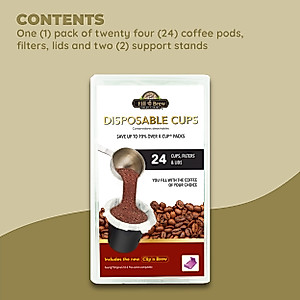 Fill 'n Brew Individual Disposable Coffee Pod Cups, Use with K-Cup Coffee Makers, 24-Count Fillable Cups, Filters & Lids
