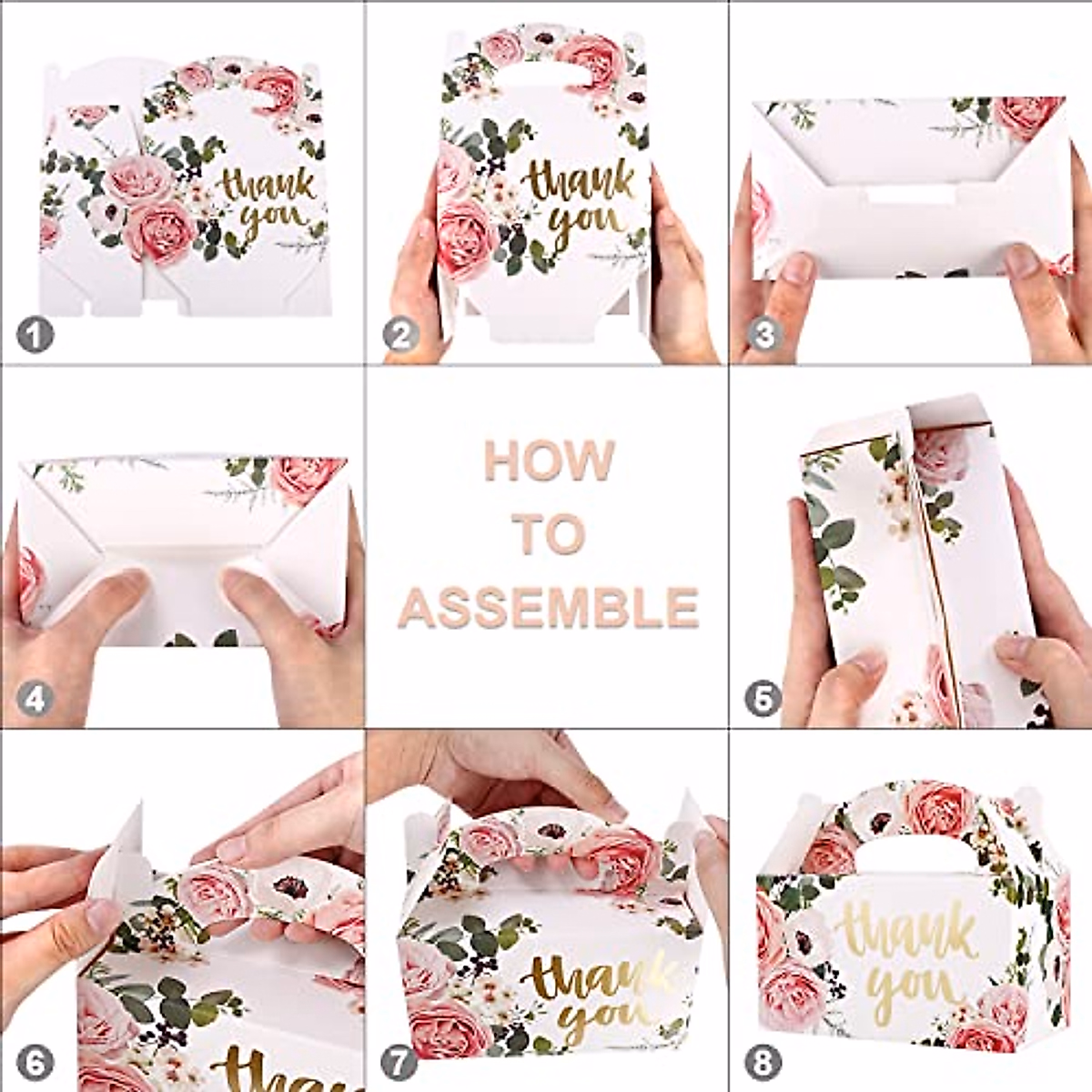 SOSFKIM Gable Treat Boxes Large 24 Pack - Floral Party Favor Boxes Bulk Embossed Foil 6.3x 3.5x 3.5in - Goodie Gable Boxes for Baby Shower, Wedding, Birthday