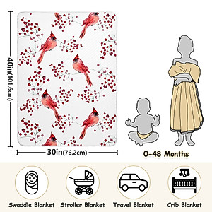 Ollabaky Cute Red Birds Baby Blanket for Boys Girls Cotton Throw Blanket Swaddle Blanket for Crib Stroller Nursery Receiving Blanket Infant Toddler Unisex 30"x40"