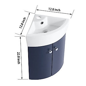 Yone jx je Corner Bathroom Vanity Sink Combo for Small Cabinet And Storage Space Saving Wall Mounted Cabinet Set, Ceramic Sink