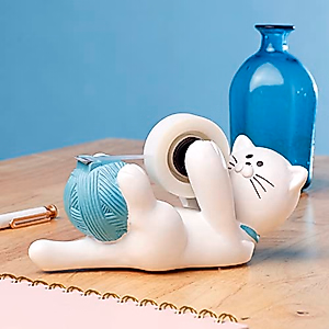 Chapman & Grand Kitty Cat Tape Dispenser (White/Turquoise), Patent Pending