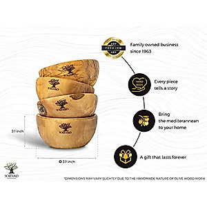 SOLTAKO 4 small dip bowls set - olive wood tapas bowls - small Mediterranean bowl for olives & BBQ sauces - dip bowl for charcuterie boards - charcuterie accessory - Ø 4"