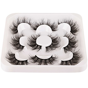 JIMIRE Flare Mink Lashes Fluffy Wispy False Lashes Pack Fluttery 10D Multi-dimensional Volume False Eyelashes 5 Pairs