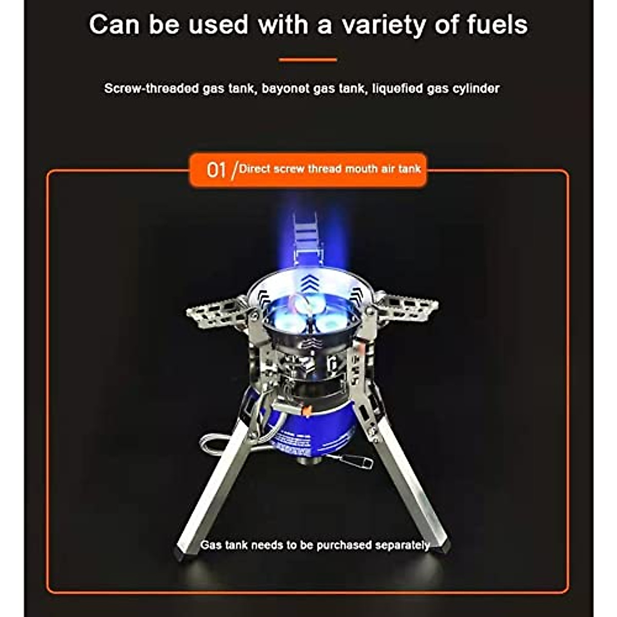 LIZHOUMIL 6800W Windproof Camping Gas Stove, Portable Outdoor Camp Stove with Fuel Canister Adapter, Stainless Steel Backpacking Stove for Camping Hiking Picnic Mountaineering Fishing Silver