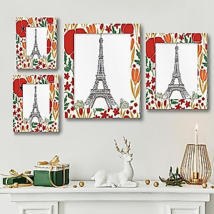 POFATO Artistic Painted Flowers Poppy 8x10 Picture Frame Wood Photo Frame for Tabletop Display Wall Mount Picture Frame Display 8 x 10 Inch Photo Wall Decor Home Gift Frames
