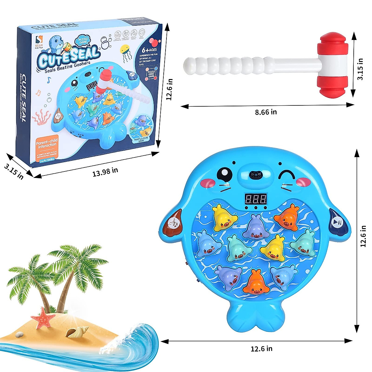 SZJJX Toddler Games Interactive Whack A Seal Game with Hammer, Activities Toys for 6+ Year Old Boys Girls,Early Developmental Toy, Fun Musical Educational Toys Gifts for Kids