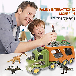 GONGDAO Dinosaur Truck Toy-Toy Truck & 6 Dinosaur Toys, Toys for 3 4 5 6 7 Year Old Boys and Girls Kids Toddlers, Toy Vehicle with Sound & Light, Friction Powered, Ideal Gifts