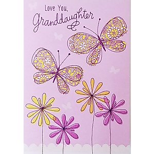 Greeting Card Love You Granddaughter - Your Heart, Your Way, Your Smile - Happy Birthday with Butterflies