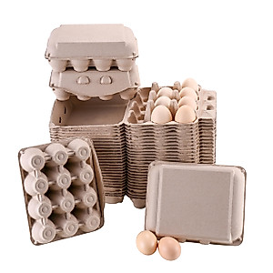 Vintage Egg Cartons 30 Pack, Blank Natural Paper Pulp Square Dozen Egg Cartons Eggs, Classical 3x4 Style Holds Up to One Twelve 12 Count Chicken Eggs, Sturdy Design Made from Recycled Cardboard
