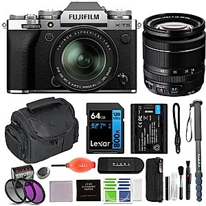Fujifilm X-T5 Mirrorless Digital Camera with XF18-55mm Lens Bundle with Extra Battery + Monopod + 64GB SD Card + More | USA Authorized with Fujifilm Warranty | Fuji x-t5