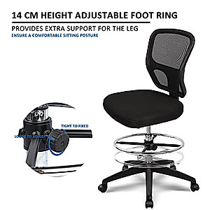 Mesh Drafting Chair Tall Office Chair Ergonomic Standing Desk Chair with Tilt Seat and Adjustable Foot Ring (Black)