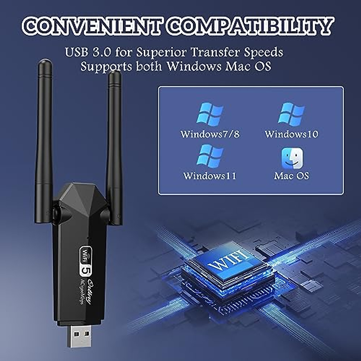 USB WiFi Adapter, Ortiny 1300Mbps WiFi USB Dual Band 5G/2.4G Wireless Network Adapter for Desktop Laptop PC, Dual Band WiFi Dongle Wireless Adapter for Supports Windows 11/10/8/7, Mac OS 10.9-10.15