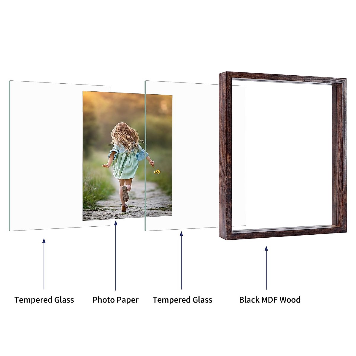 WIFTREY 8x10 Floating Picture Frame 2 Pack, Double Glass Distressed Floating Photo Frame 8 By 10 Displays Photo up to 10x12, Tabletop Hanging or Wall Mount, Light Brown