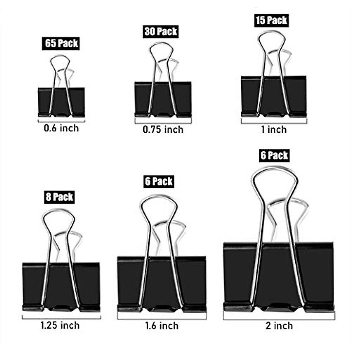 130 Pcs Assorted Sizes Binder Clips, Big Paper Clamps Metal Fold Back Clips for Office, School and Home Supplies, Black