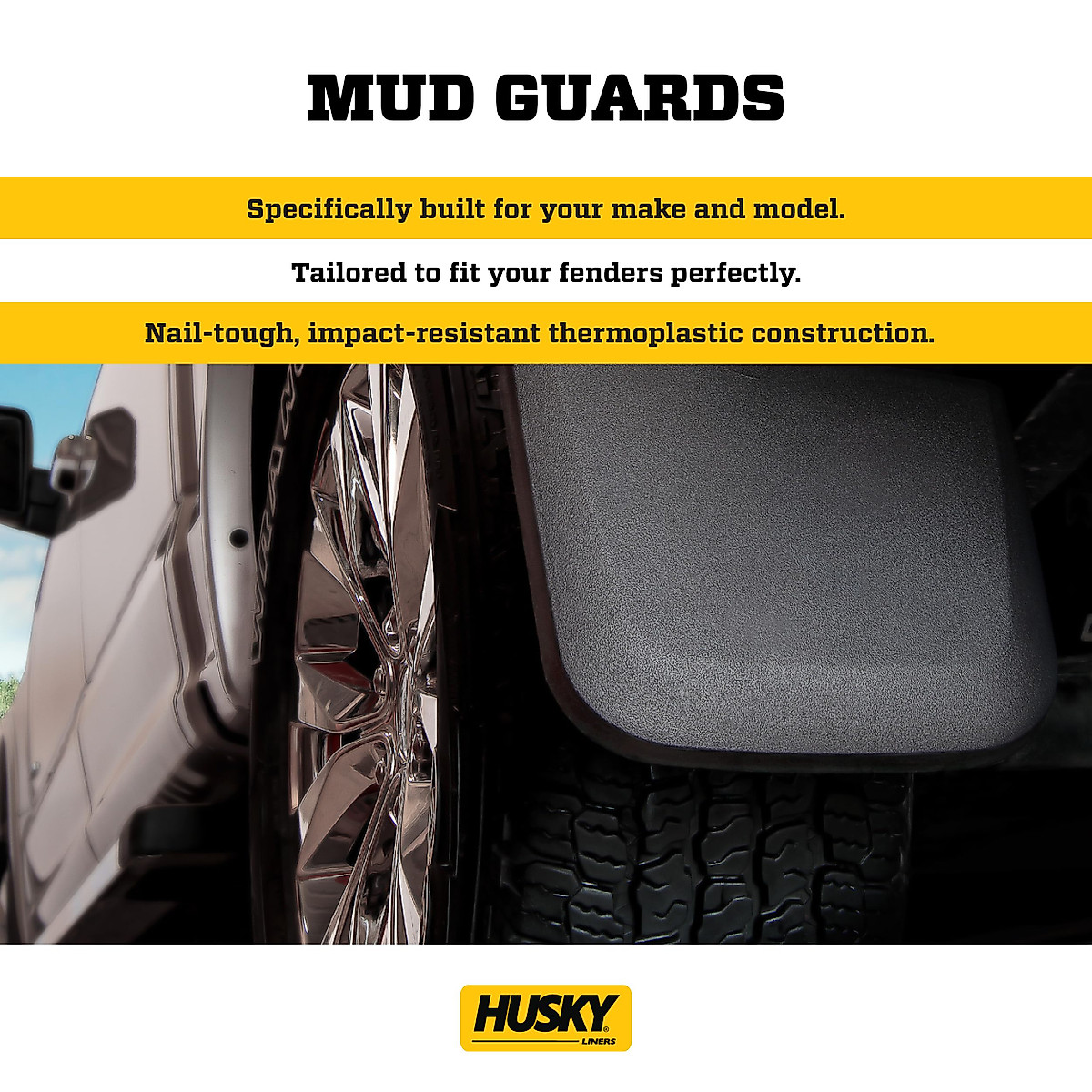 Husky Liners Mud Guards | Front Mud Guards - Black | 56671 | Fits 2008-2012 Ford Escape w/o Integrated Side Step, 2008-2011 Mercury Mariner w/o Integrated Side Step 2 Pcs